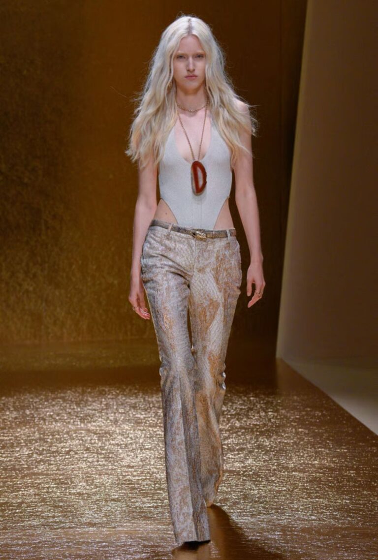 Roberto Cavalli SS26: looks metálicos, siluetas fluidas y futurismo